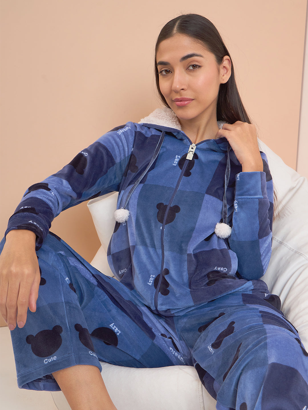 Buy Sweet Dreams Cozy Lazy Navy Luxe Velour Spandex Track Suit for Womens